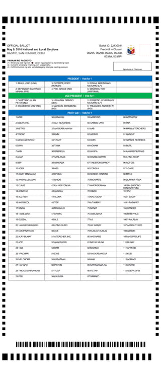 San Remigio Partial Ballot Face Template 2016 | PDF