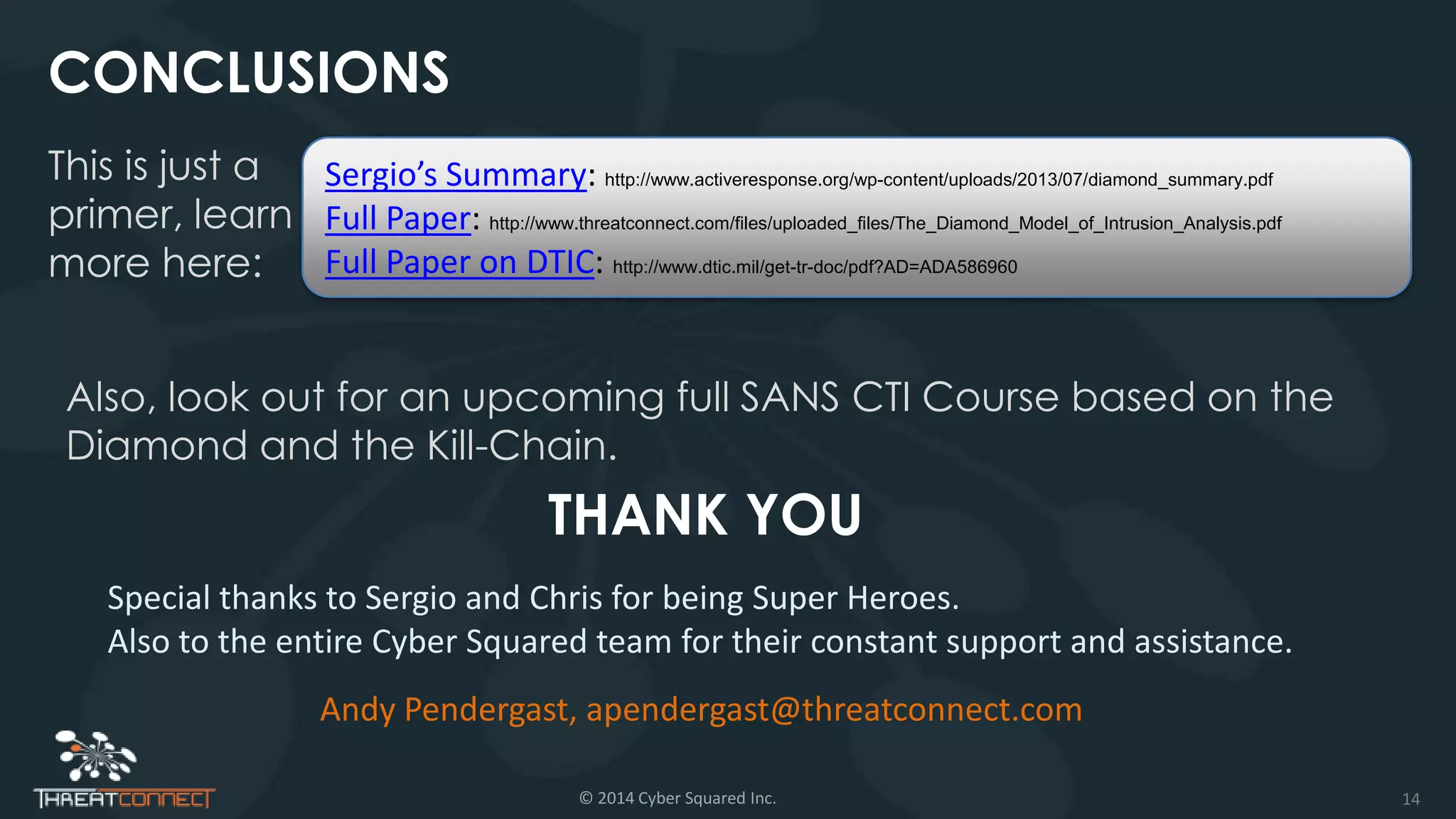 The Diamond Model for Intrusion Analysis - Threat Intelligence | PPTX