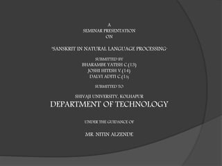 Sanskrit in Natural Language Processing | PPTX