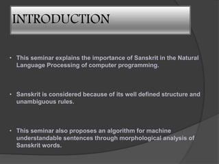 Sanskrit in Natural Language Processing | PPTX