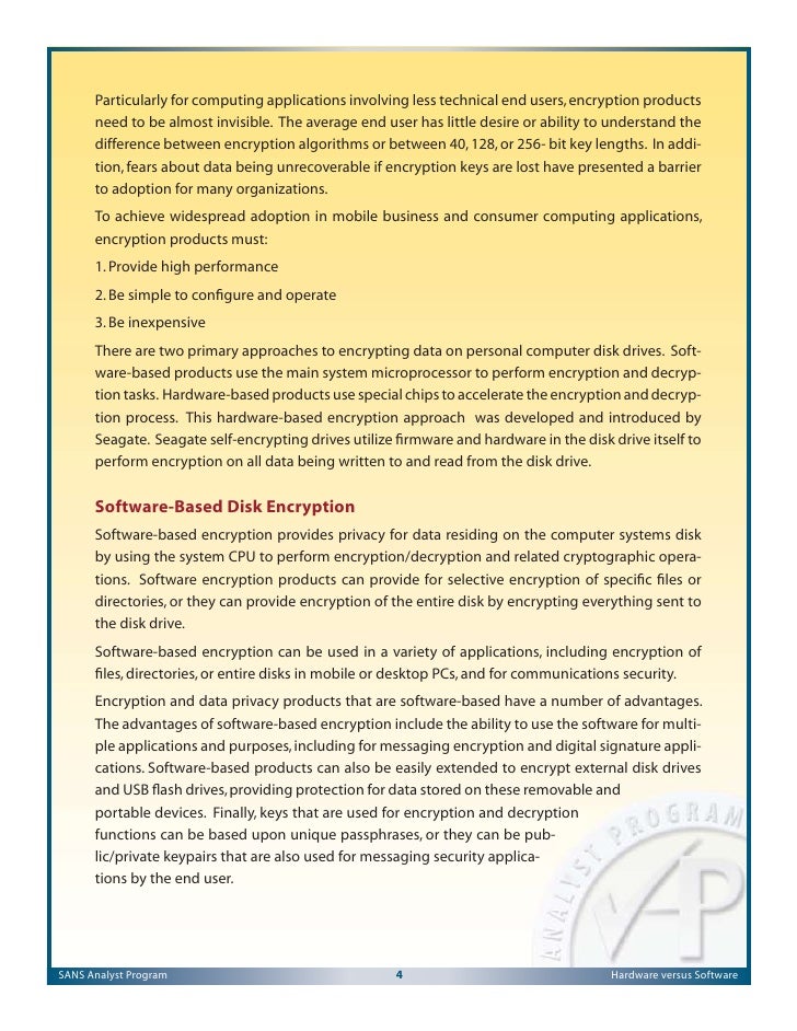 Sans Tech Paper Hardware Vs Software Encryption