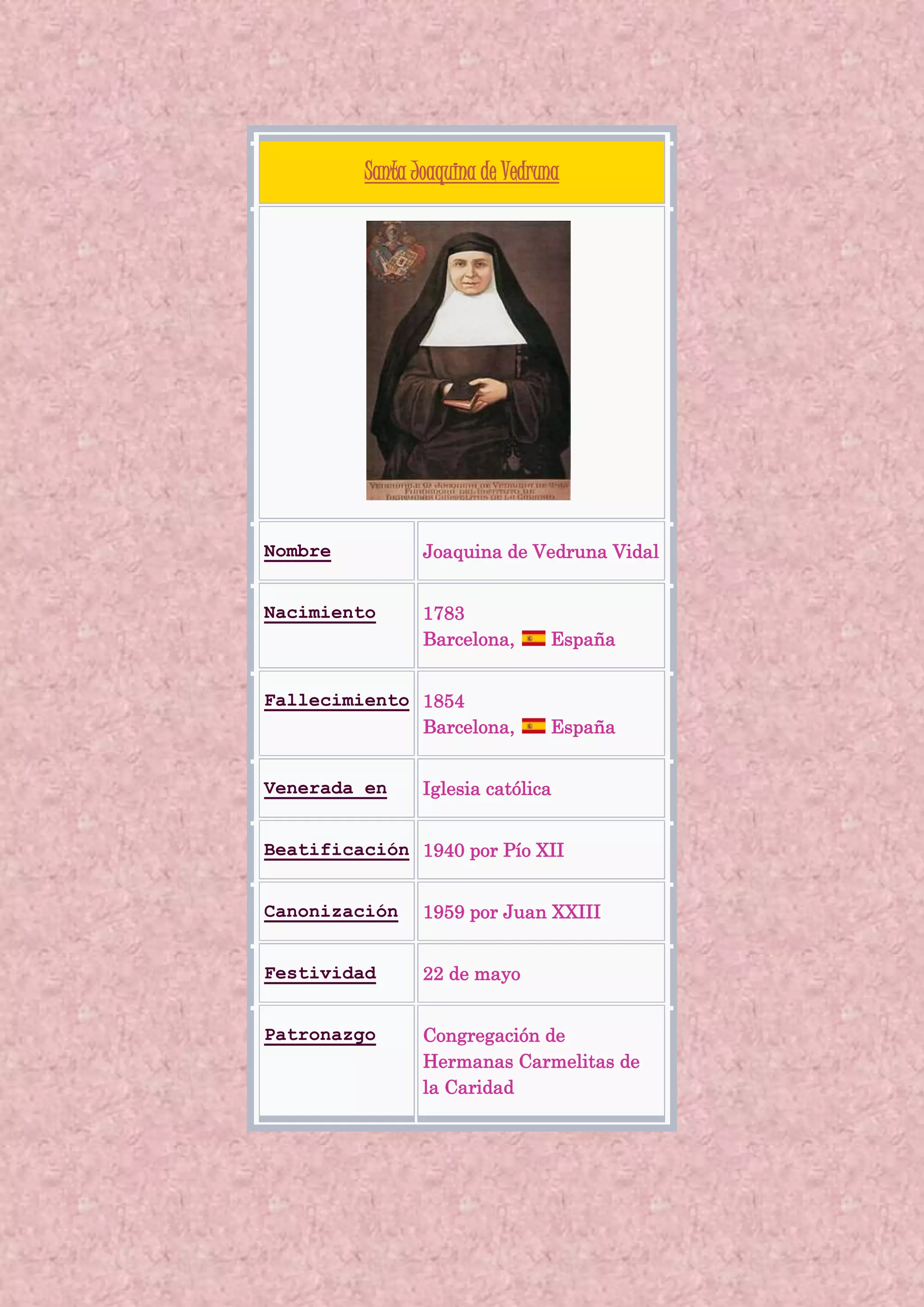 SANTA JOAQUINA DE VEDRUNA | DOCX | Christianity | Religion & Spirituality