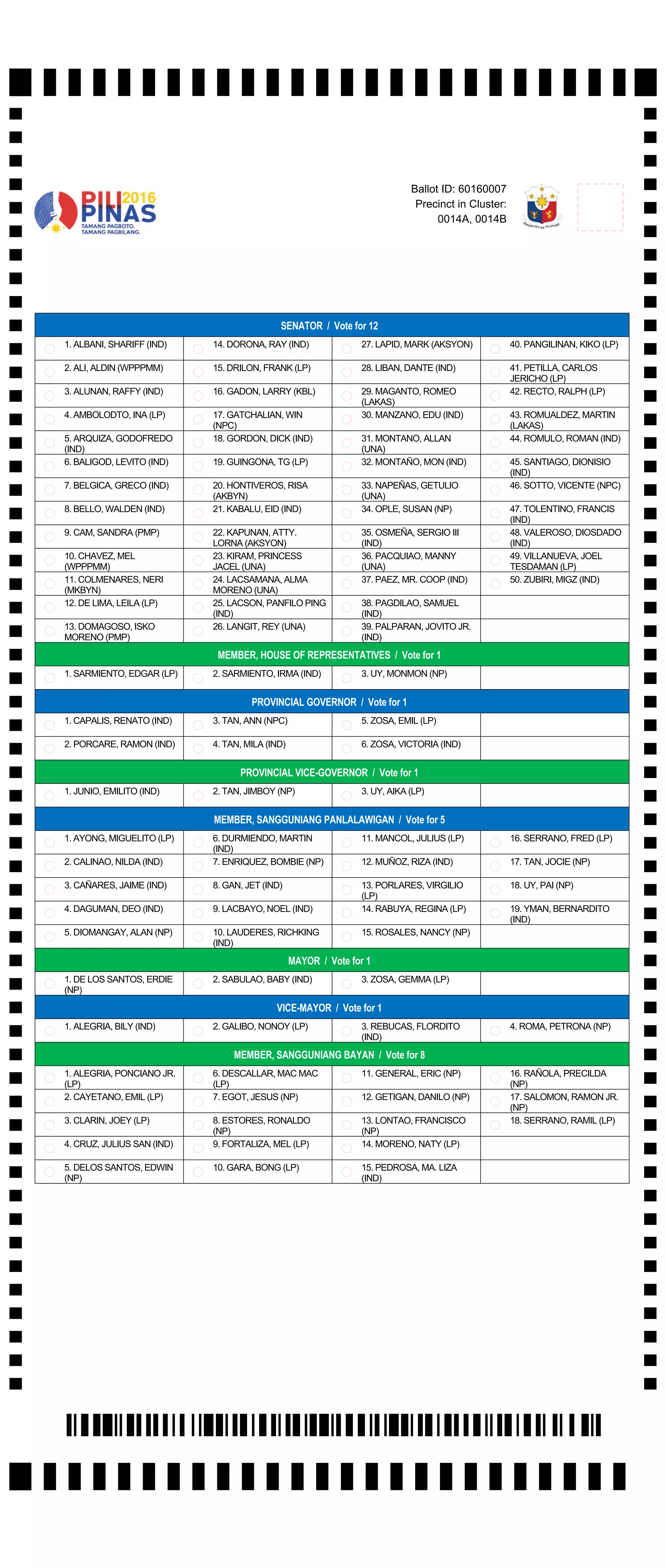 Santa margarita - 2016 Official Ballot | PDF