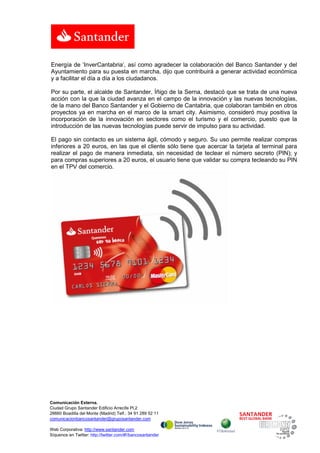 Banco Santander comienza a emitir tarjetas de pago sin contacto en la ...