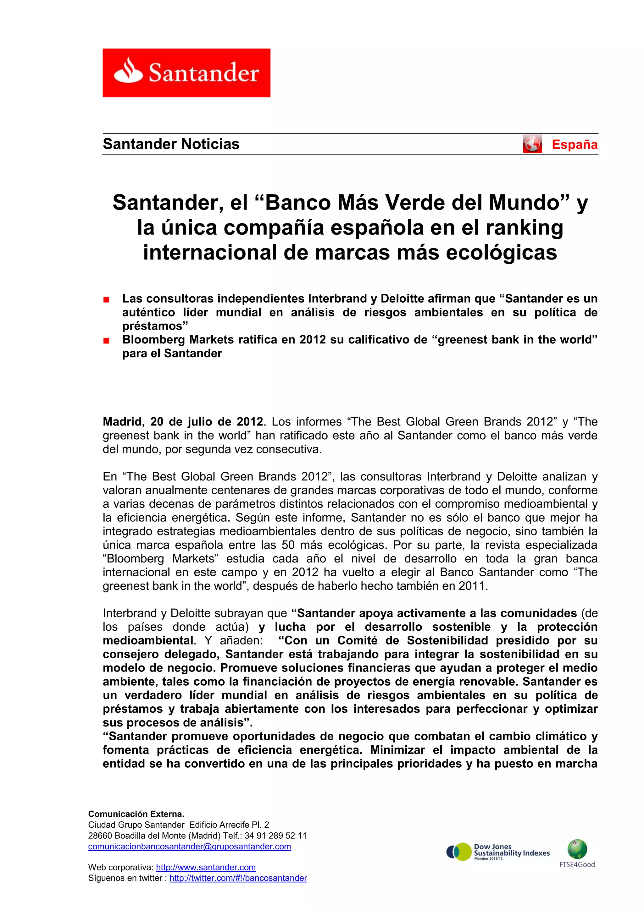 Santander, el “banco más verde del mundo” y la única compañía española ...