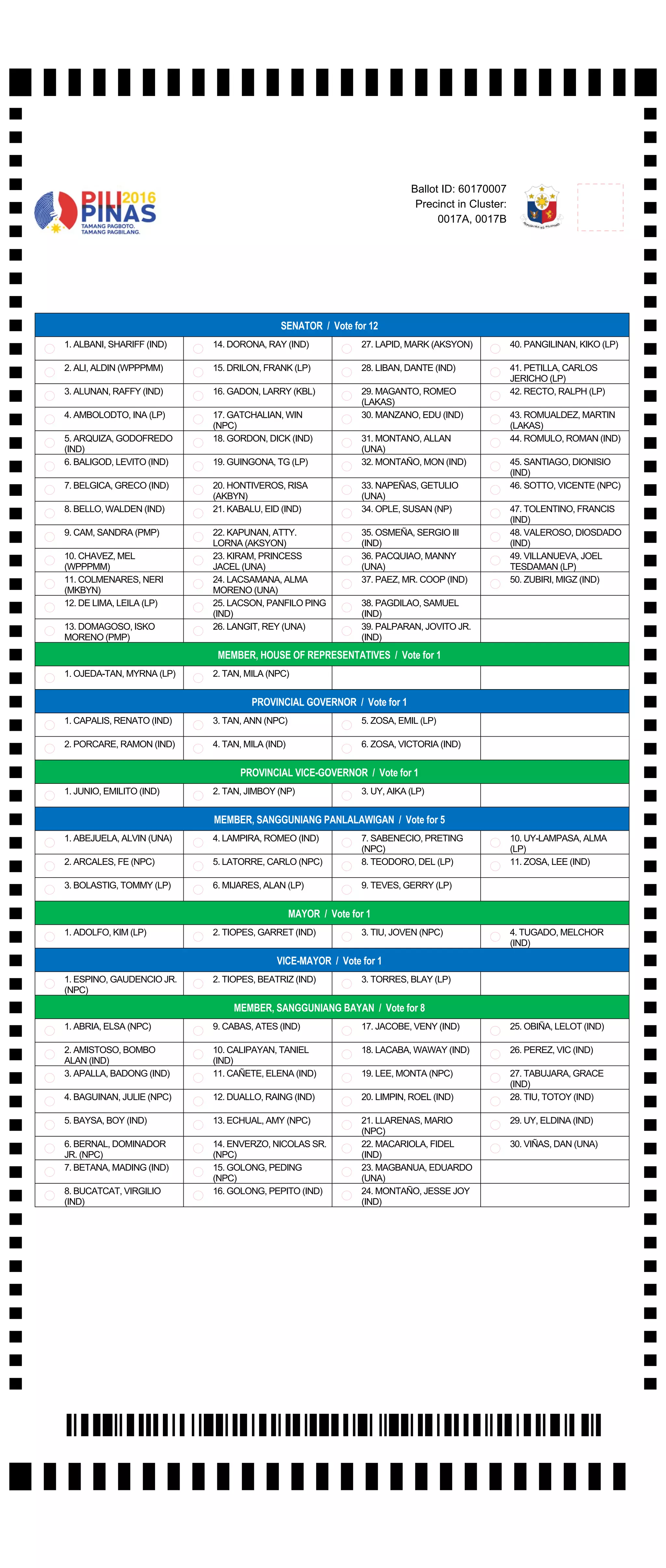 Santa rita - 2016 Official Ballot | PDF