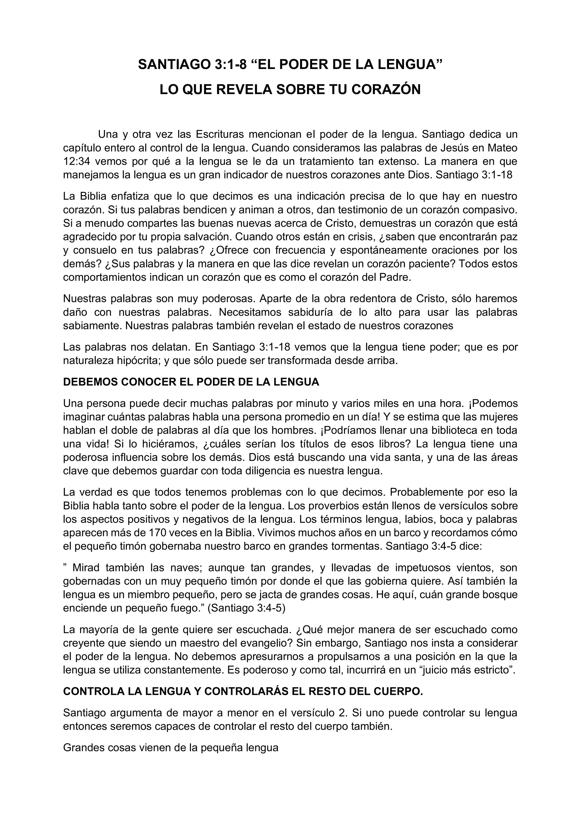 Santiago 3 la lengua y el cuidado que debemos tener | PDF