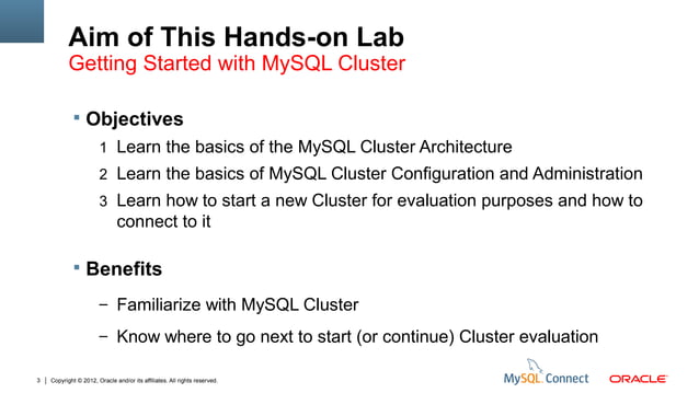 Santo Leto - MySQL Connect 2012 - Getting Started with Mysql Cluster | PDF