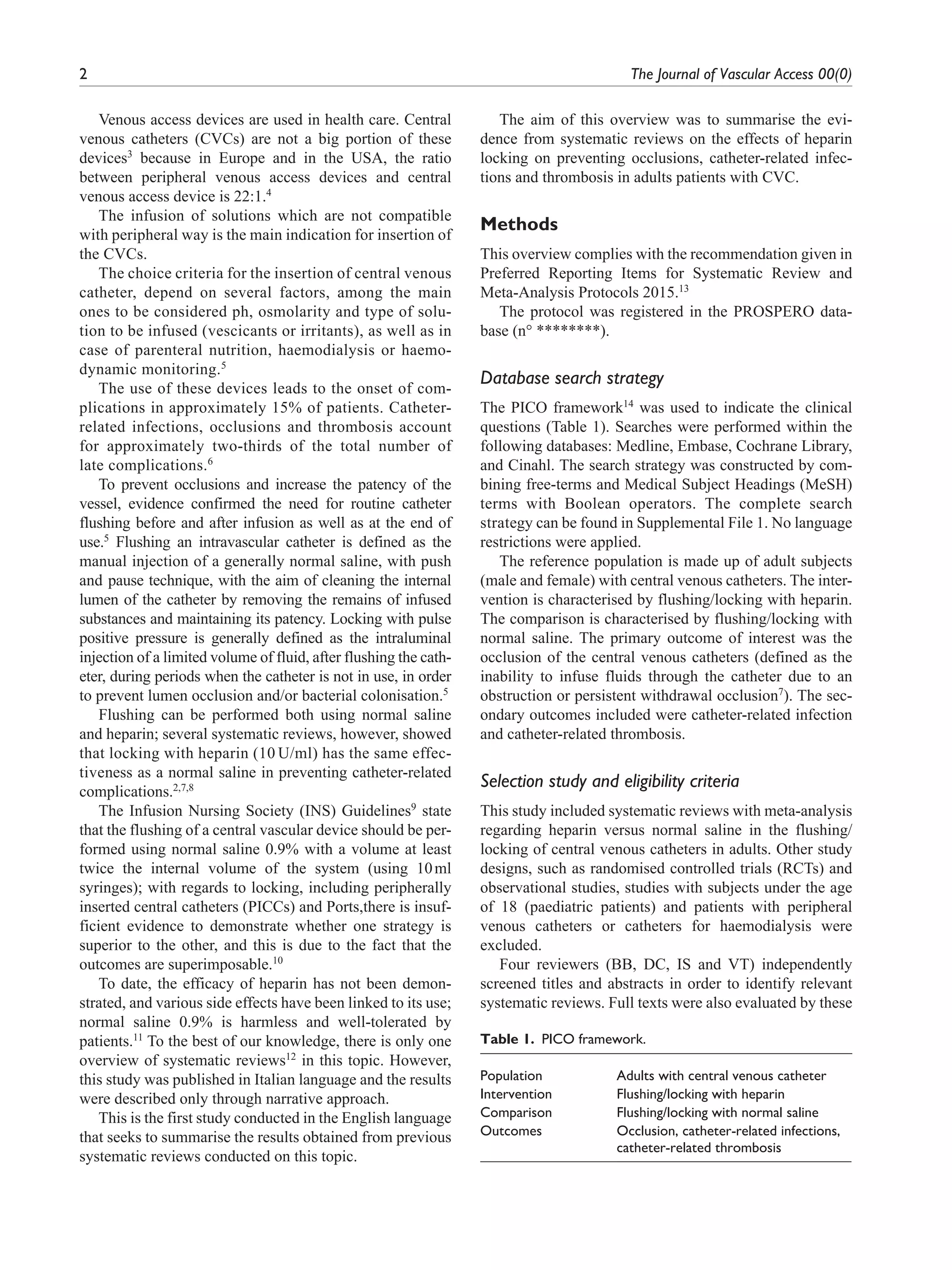 Heparin vs normal saline locking: overview of systematic reviews | PDF
