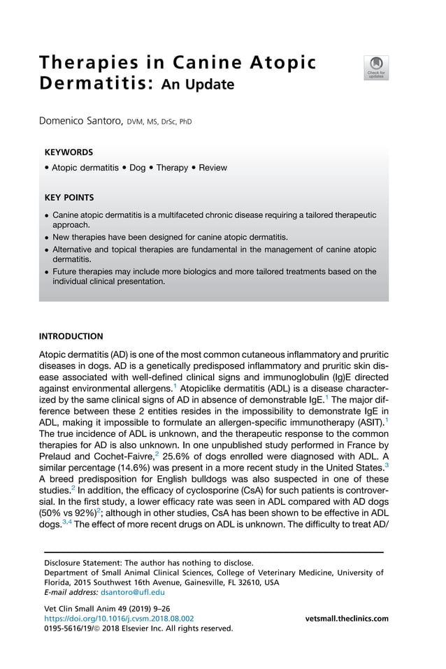 Therapies in canine atopic dermatitis | PDF | Skin and Dermatology ...