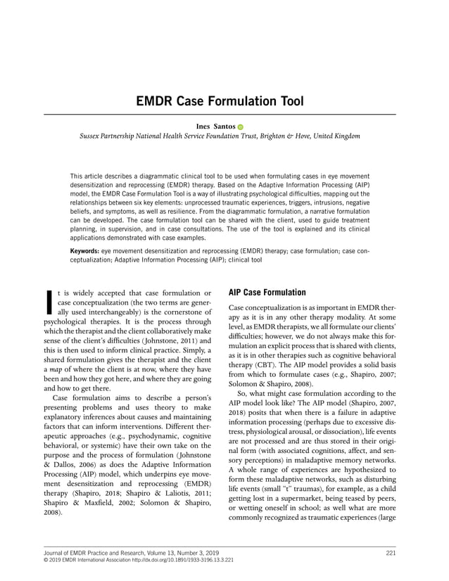 EMDR Case Formulation Tool - Ines Santos | PDF
