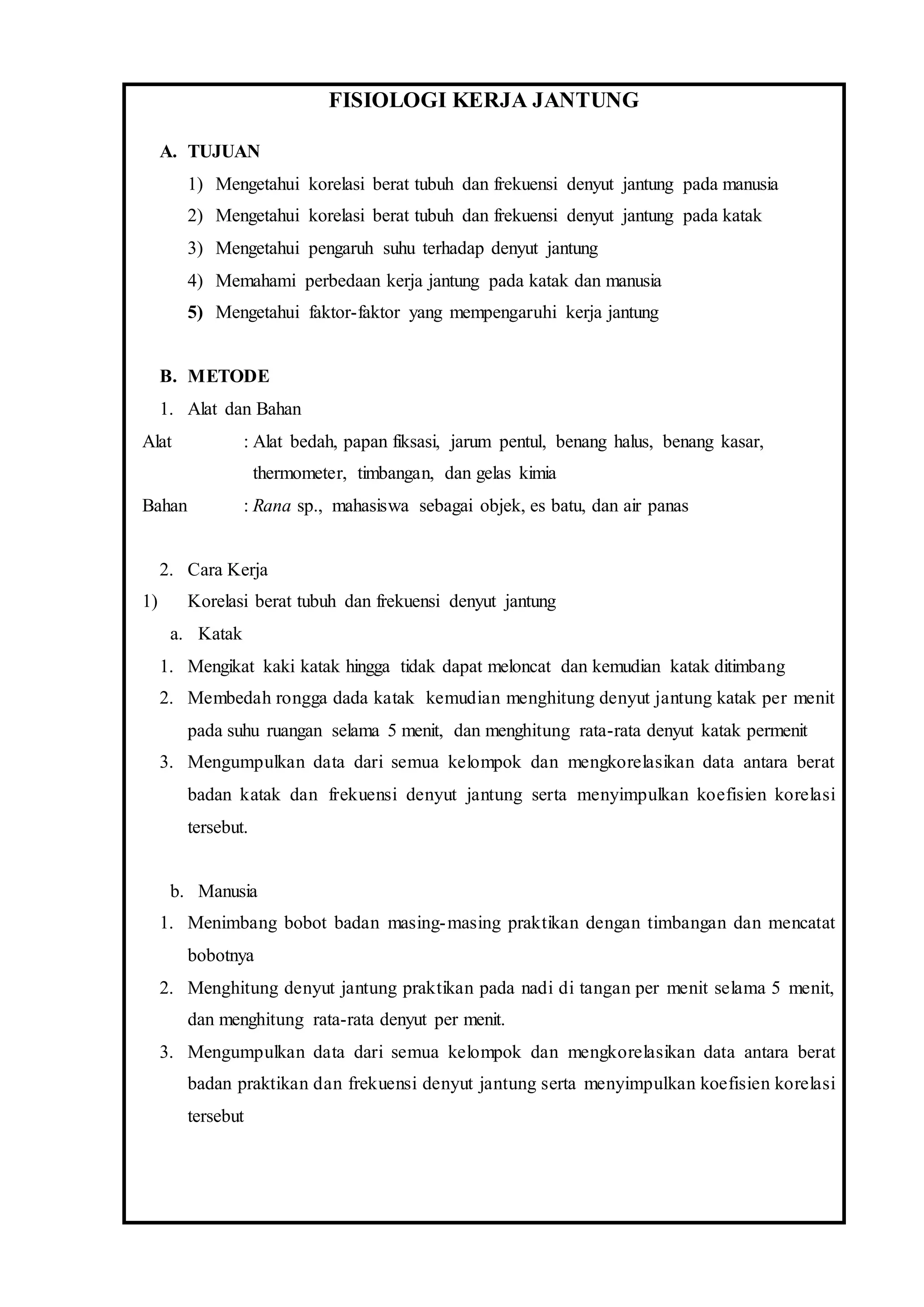Fisiologi Hewan Kerja jantung | PDF