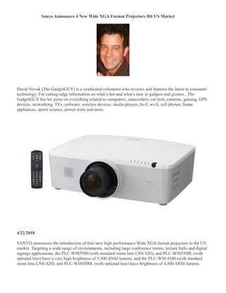 Sanyo announces 4 new wide xga format projectors hit us market david ...