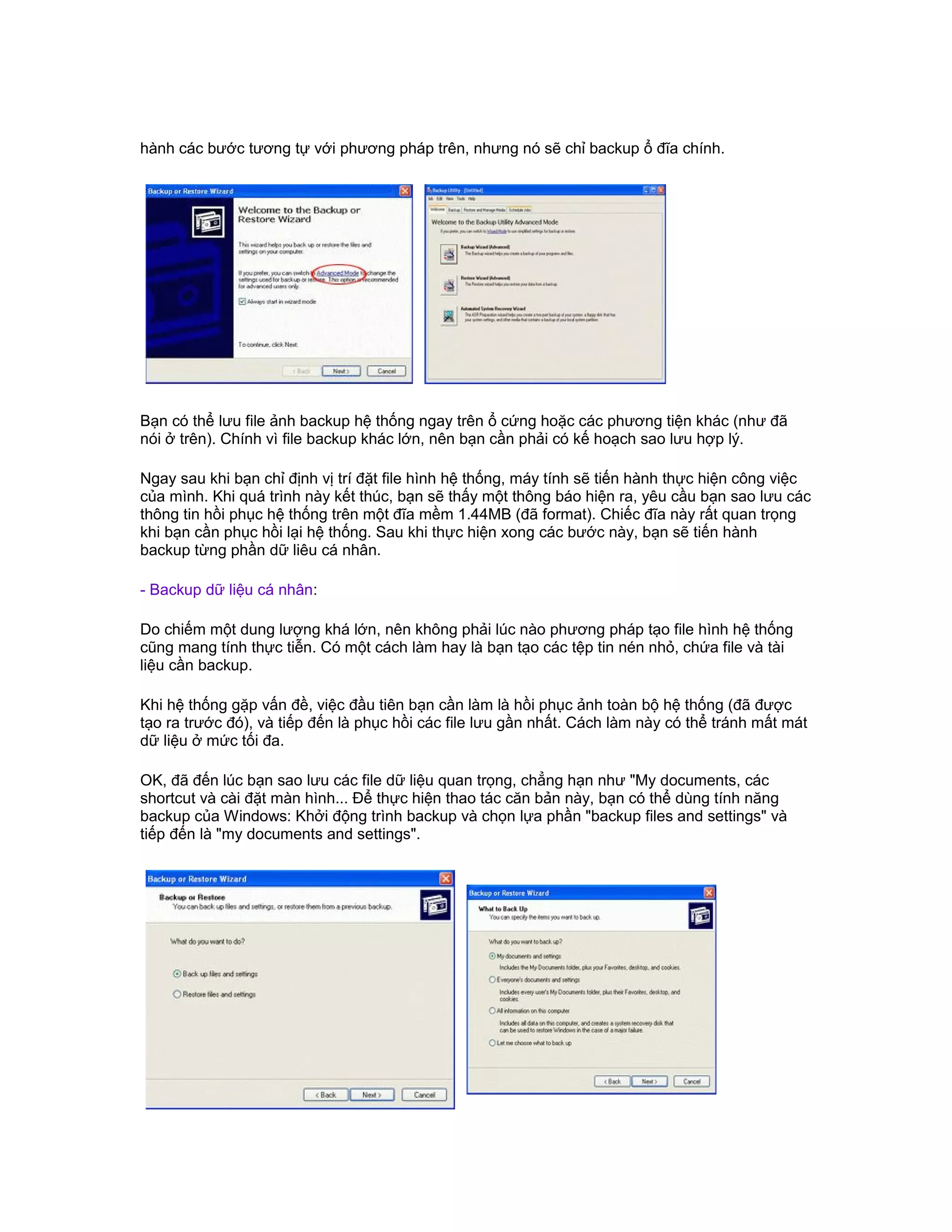 Sao luu va phuc hoi trong win xp | DOC