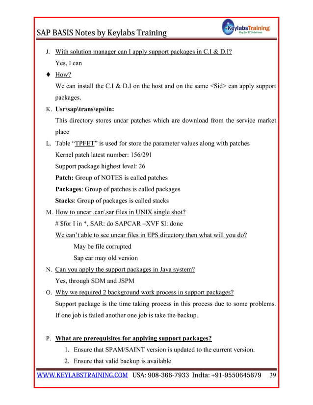 Sap basis-notes-keylabs-training | PDF