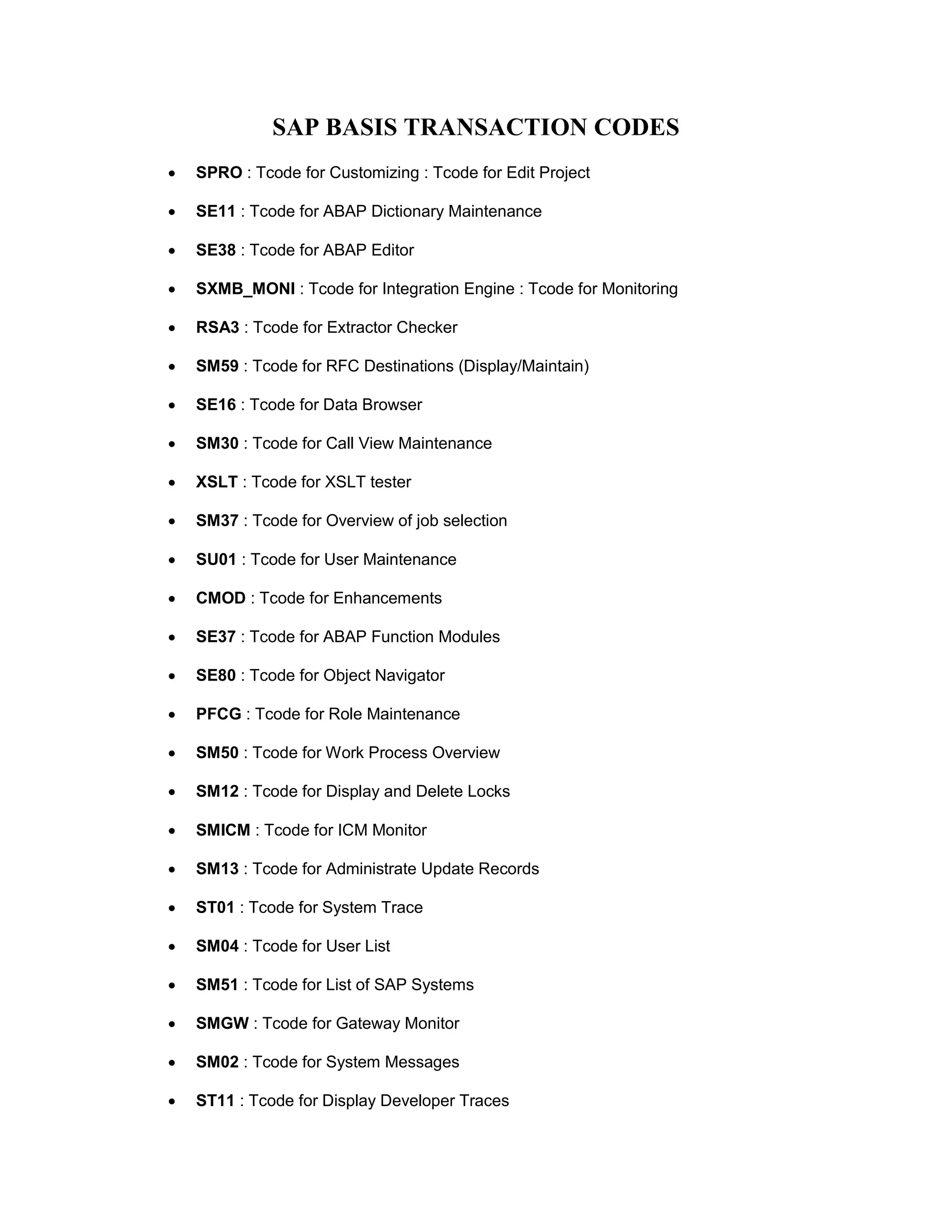 Sap basis-transaction-codes | PDF