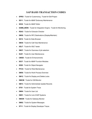 Sap basis-transaction-codes | PDF