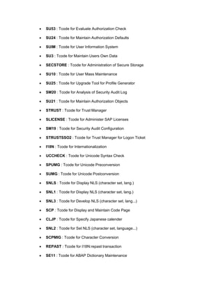 Sap basis-transaction-codes | PDF