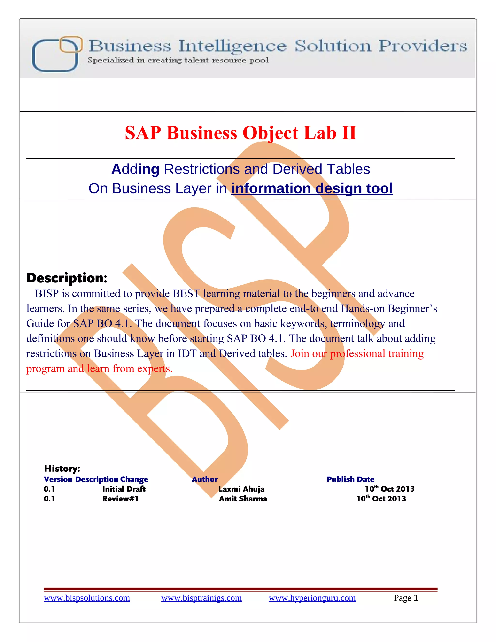 Sap business-object-universe-idt-lab-i | PDF