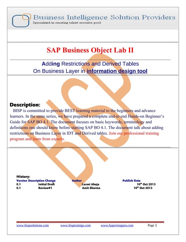 Sap business-object-universe-idt-lab-i | PDF | Databases | Computer Software and Applications