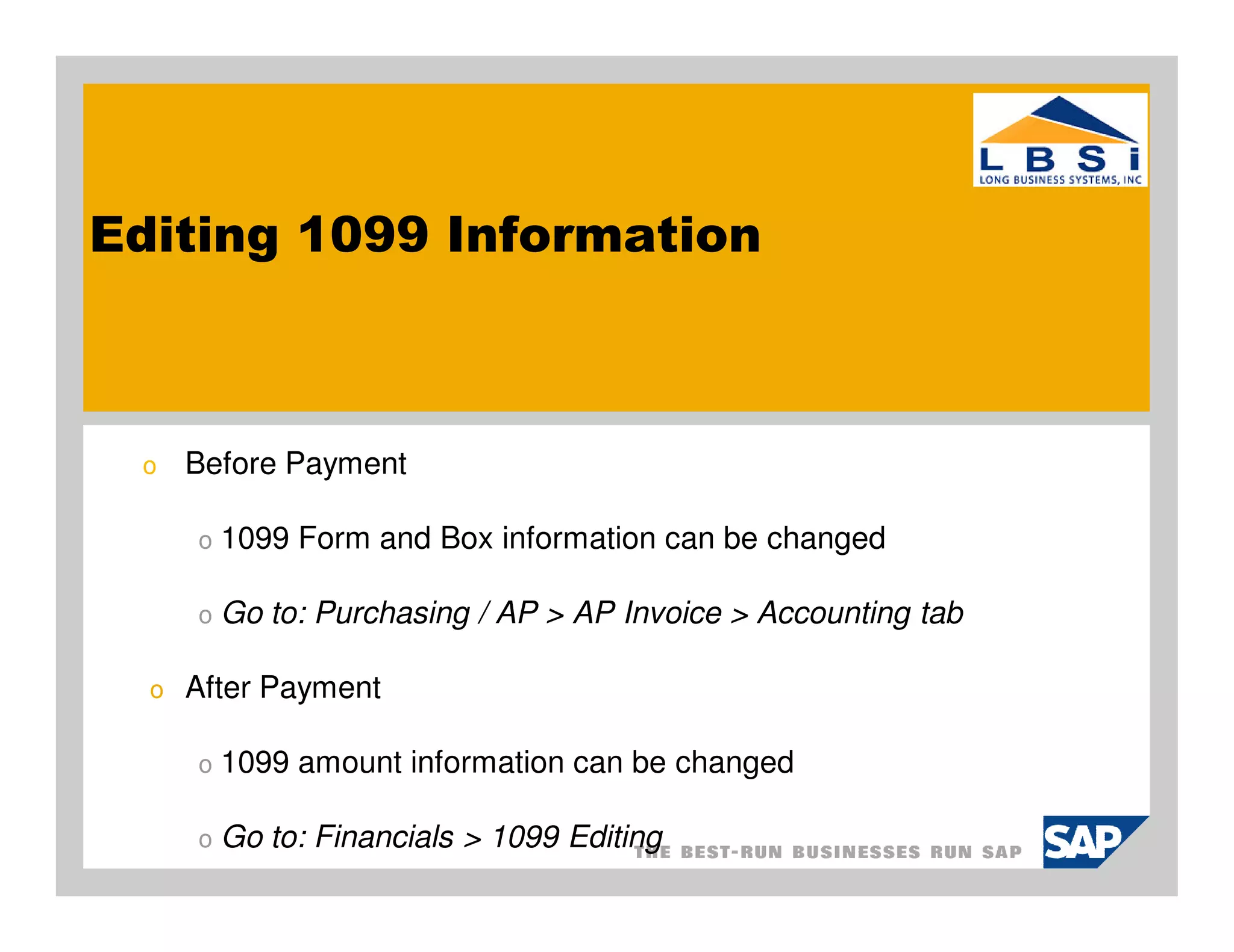 Sap business-one-1099-setup-and-processing | PDF