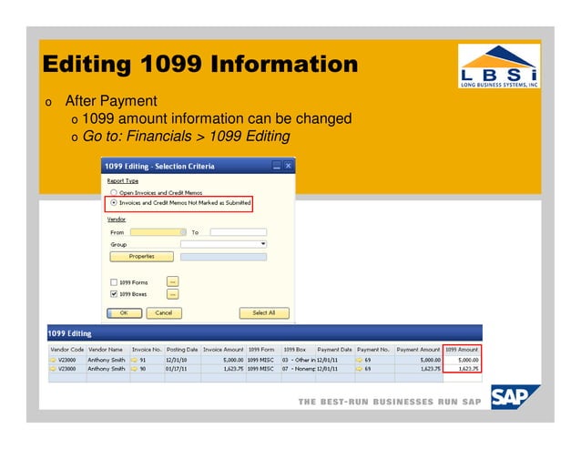 SAP business-one-1099-setup-and-processing | PDF | Personal Taxes | Personal Finance