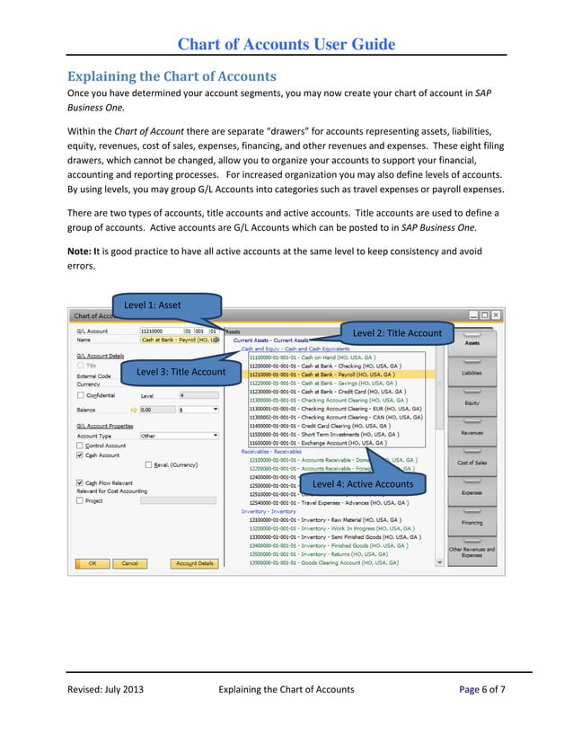 Chart of Accounts Setup in SAP Business One version 9.0 | PDF