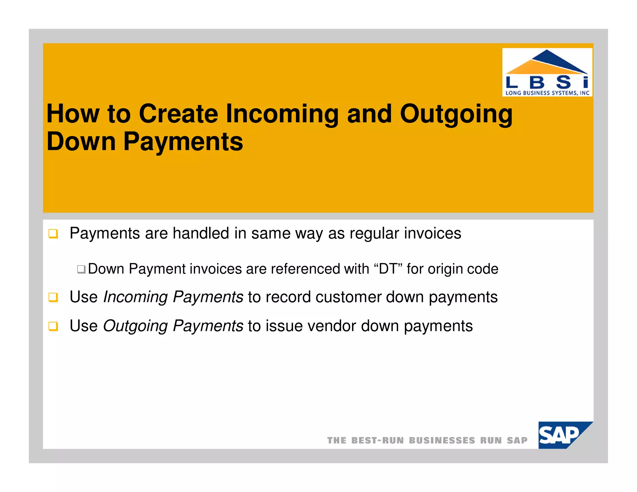 Sap business-one-down-payment-invoices-setup-and-processing | PDF