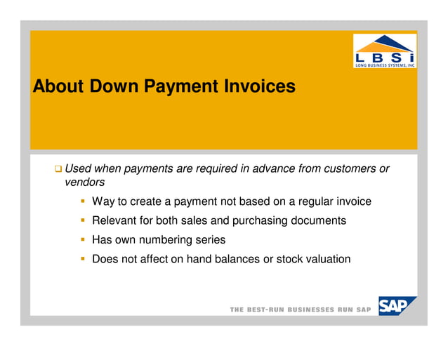 Sap business-one-down-payment-invoices-setup-and-processing | PDF | Business Banking & Finance ...