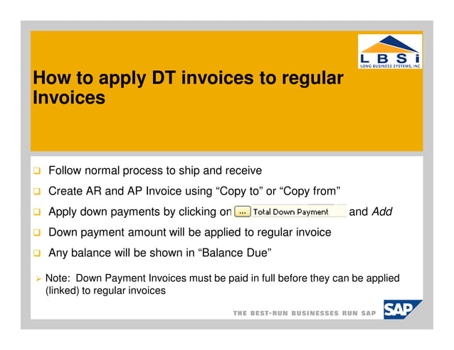 Sap business-one-down-payment-invoices-setup-and-processing | PDF | Business Banking & Finance ...