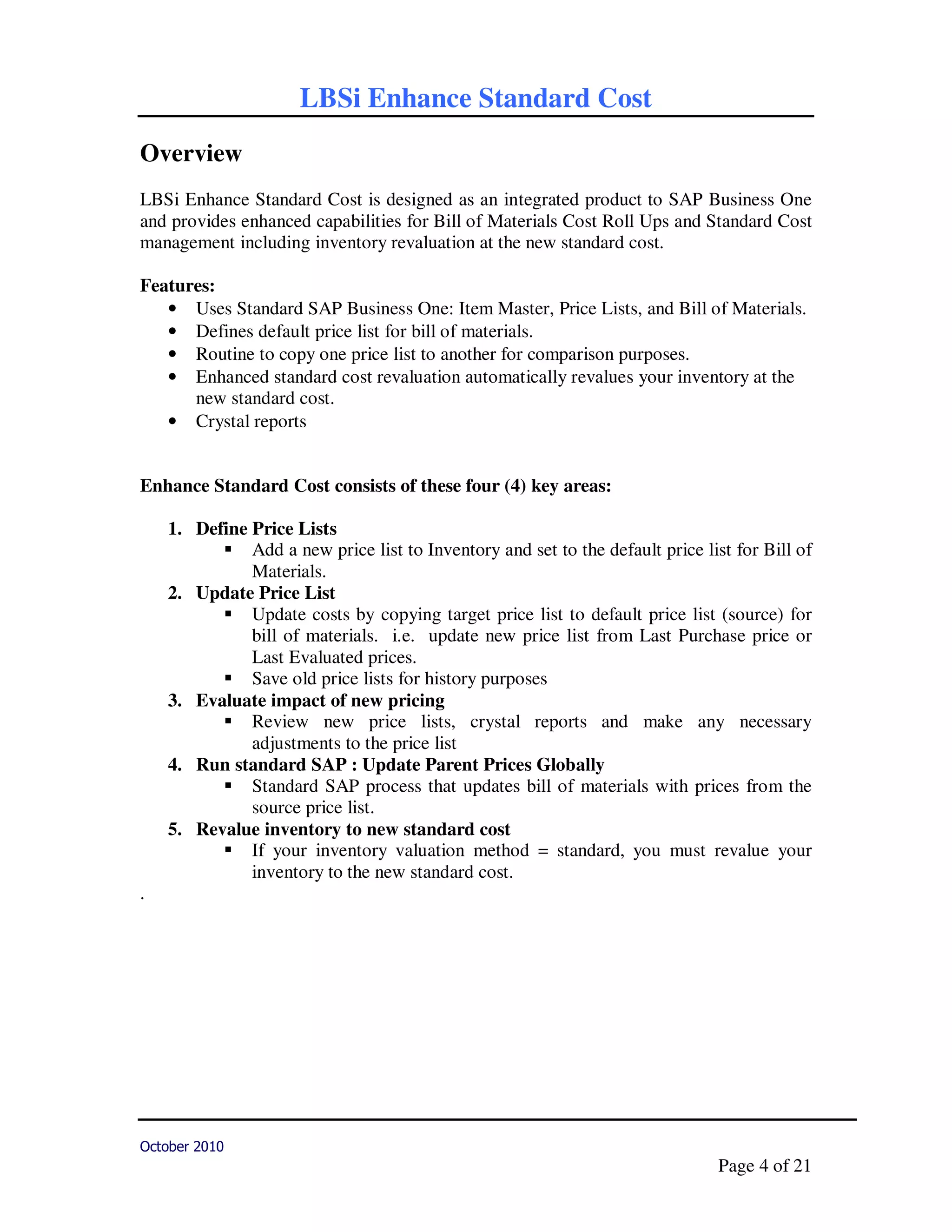 Sap business-one-standard-cost-roll-up-guide | PDF