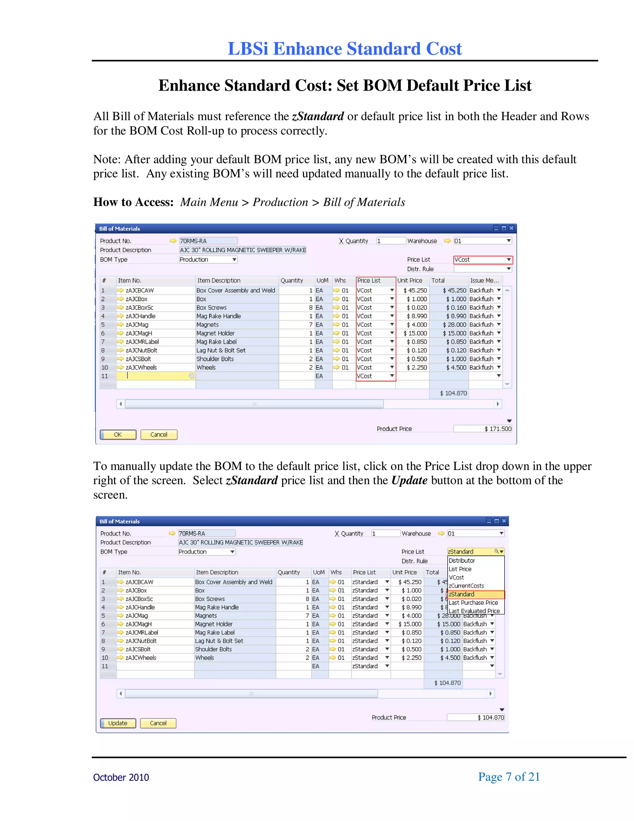 Sap business-one-standard-cost-roll-up-guide | PDF