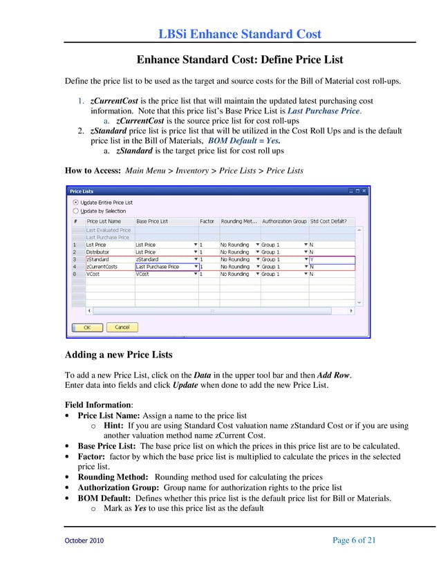 Sap business-one-standard-cost-roll-up-guide | PDF | Commodities | Economy
