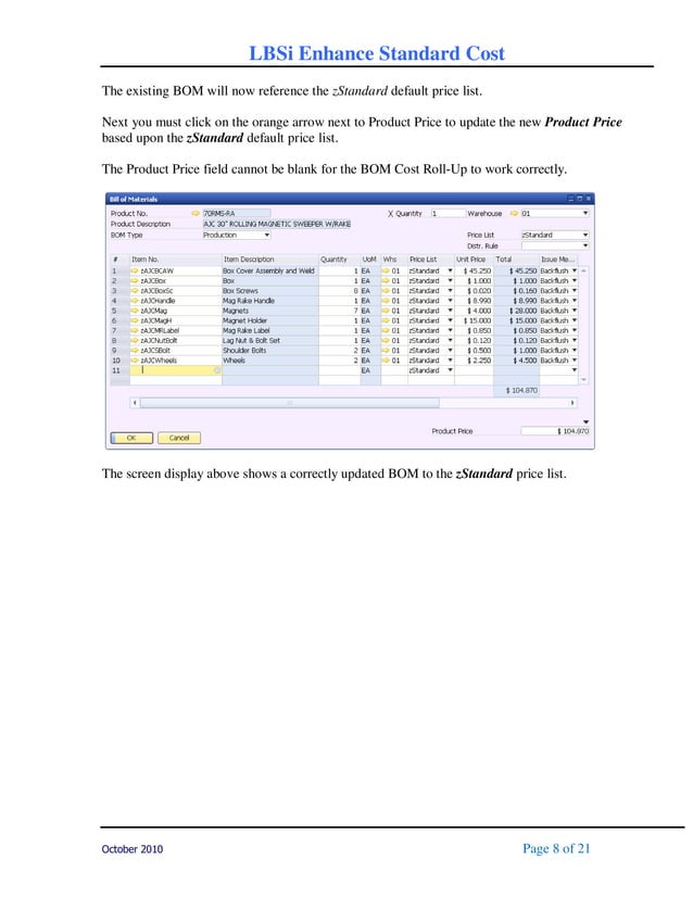 Sap business-one-standard-cost-roll-up-guide | PDF | Commodities | Economy