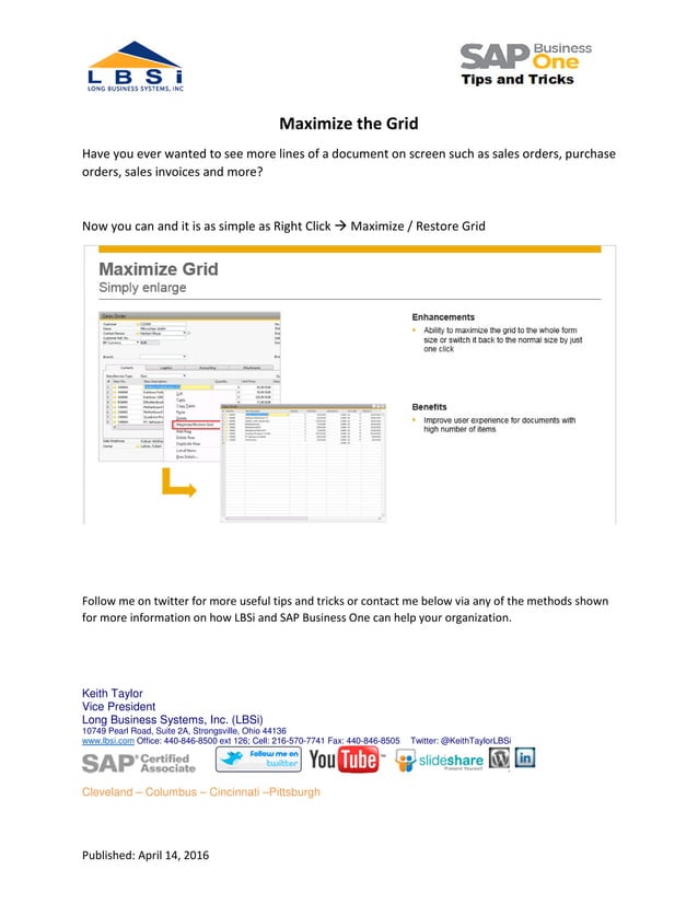 Sap Business One Tips and Tricks Maximize Grid Size | PDF | Business | Business and Finance