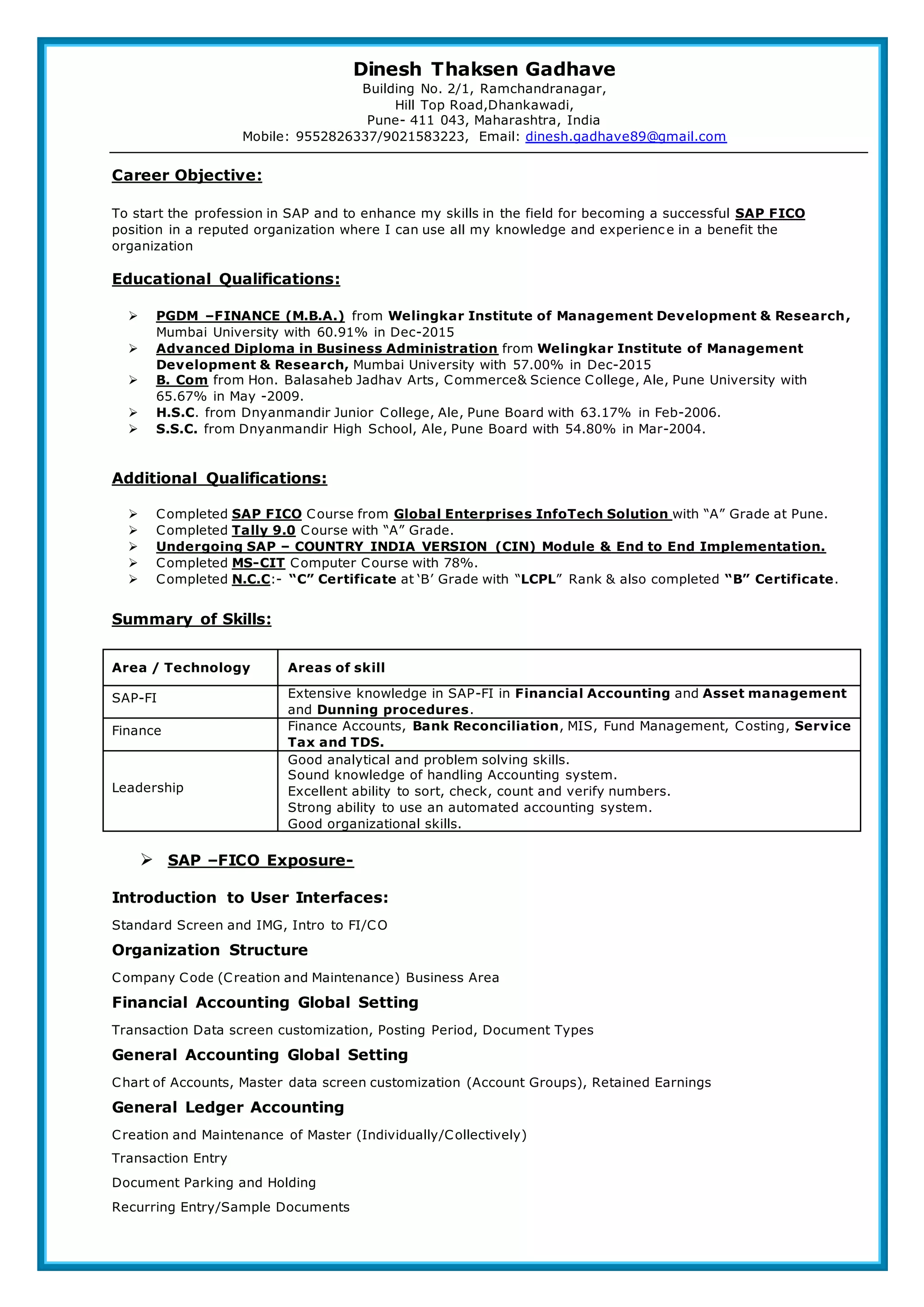 Sap FICO resume | DOCX