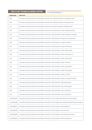 SAP FI-AP TCODES & MENU PATHS | PDF