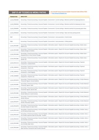 SAP FI-AP TCODES & MENU PATHS | PDF