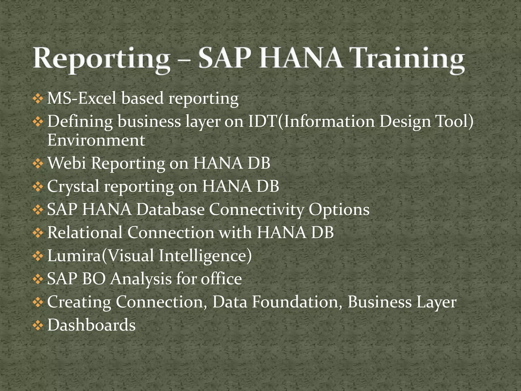 Sap hana online training course ppt | PPTX