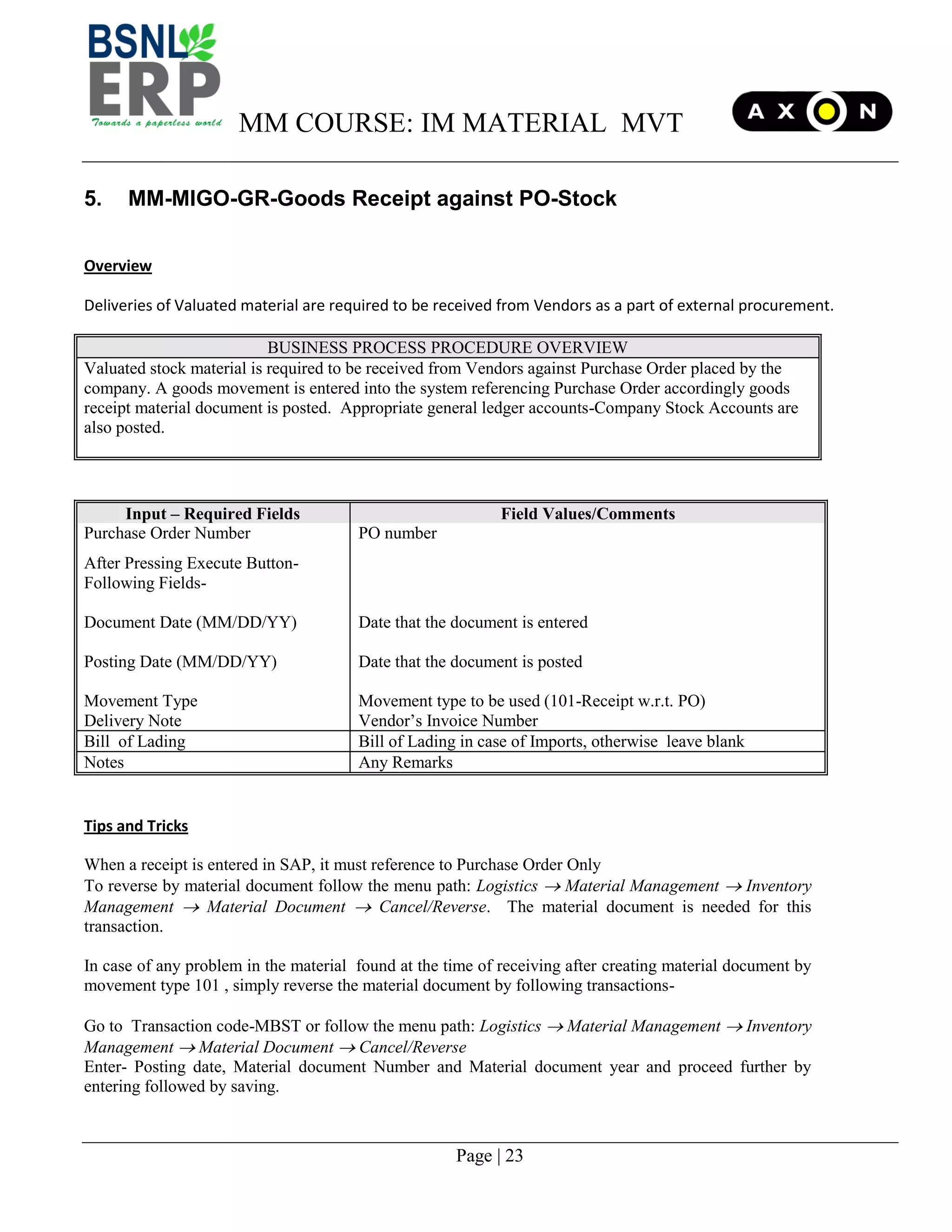 Sap mm-im-goods-movements-user-manual | PDF