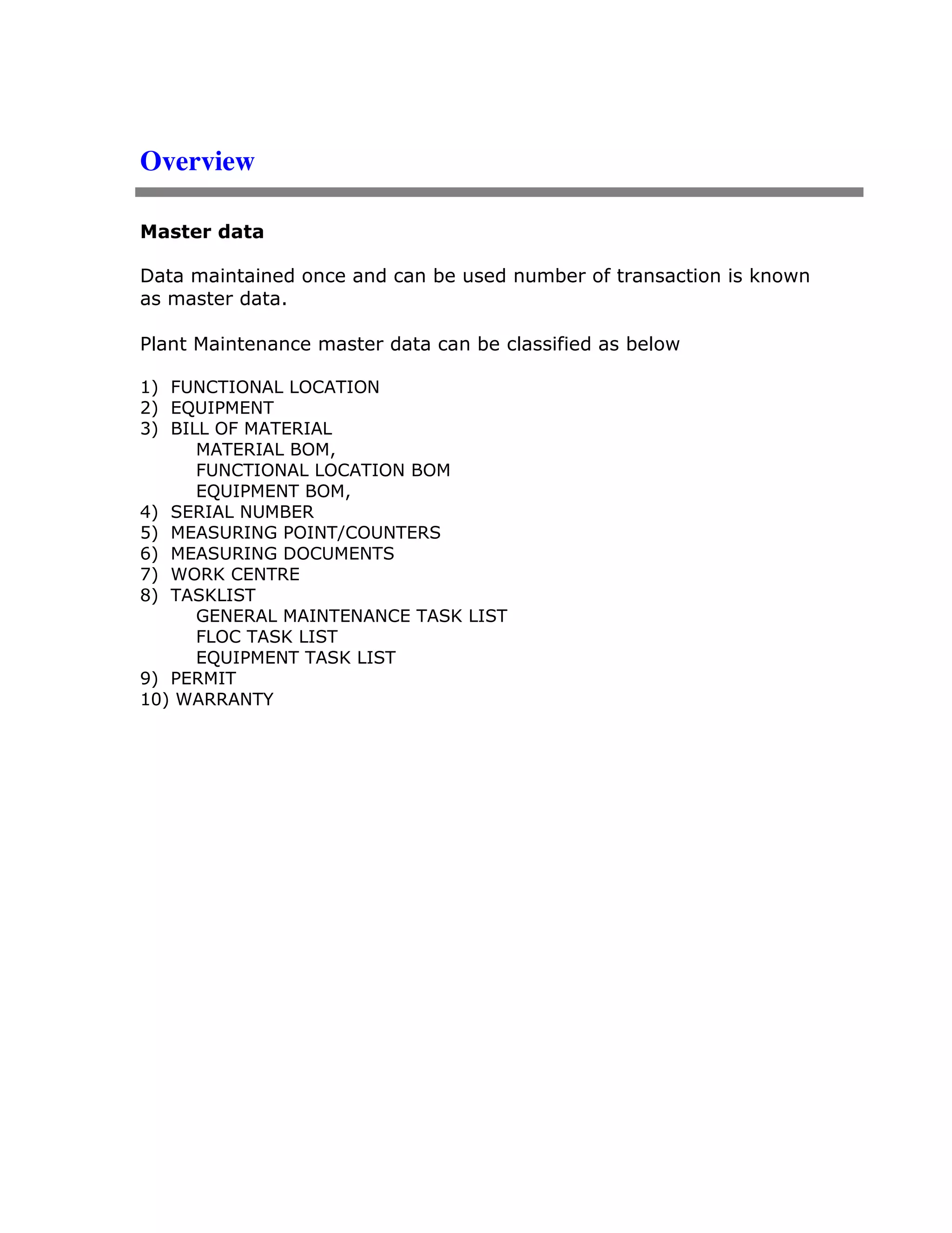 SAP PM Master Data Training Guide | PDF