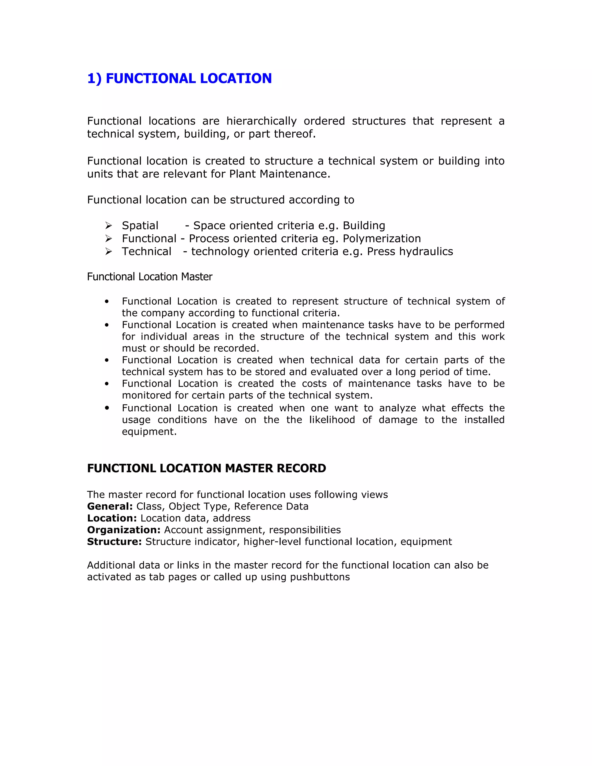 SAP PM Master Data Training Guide | PDF