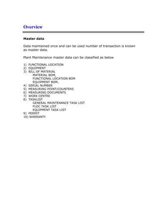 SAP PM Master Data Training Guide | PDF