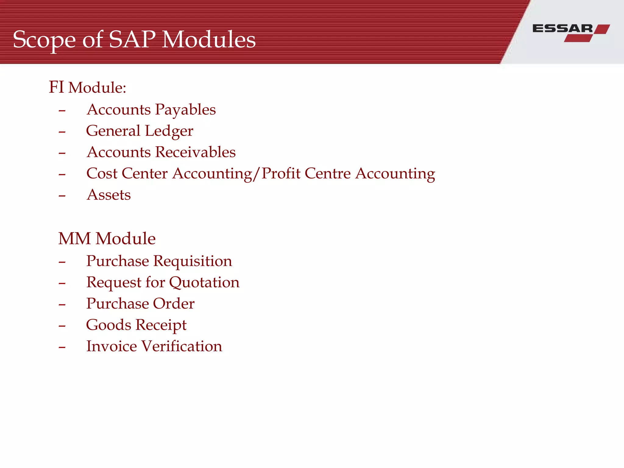 SAP Roadmap in Essar Offshore Subsea Ltd. | PPT | Business | Business ...