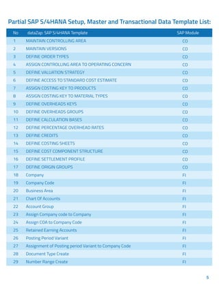 SAP S4 HANA Applications Setup Master and Transactions Templates | PDF