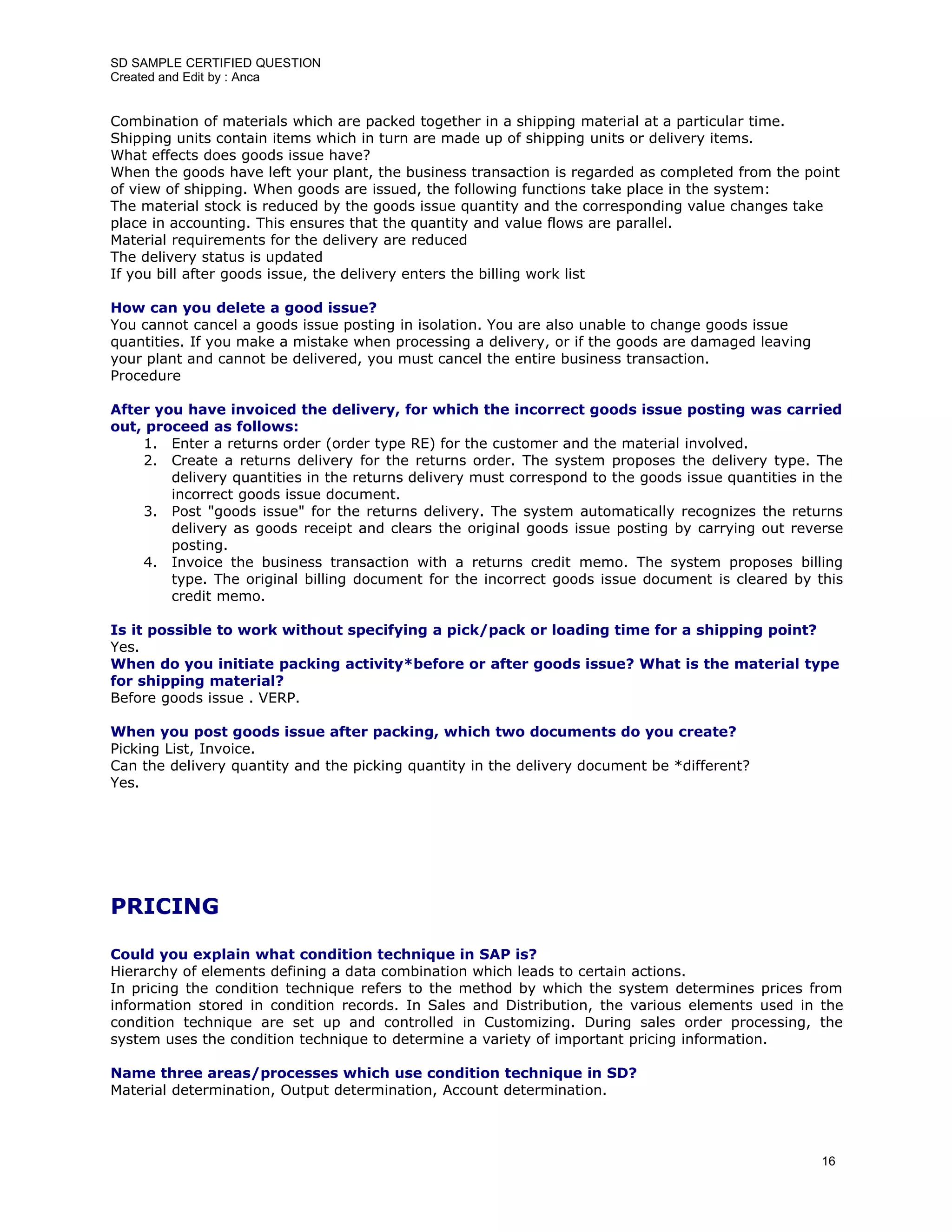 Sap Sd Sample Questions | PDF