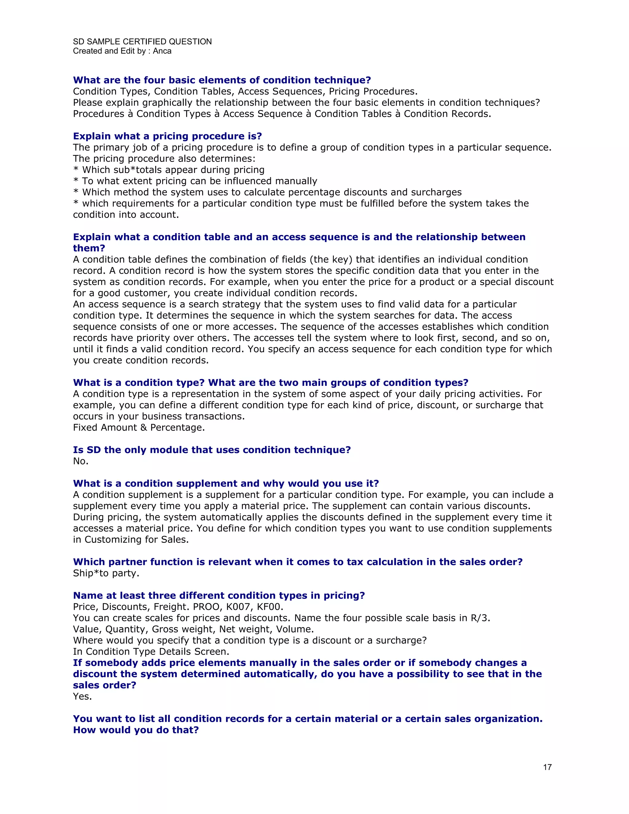 Sap Sd Sample Questions | PDF