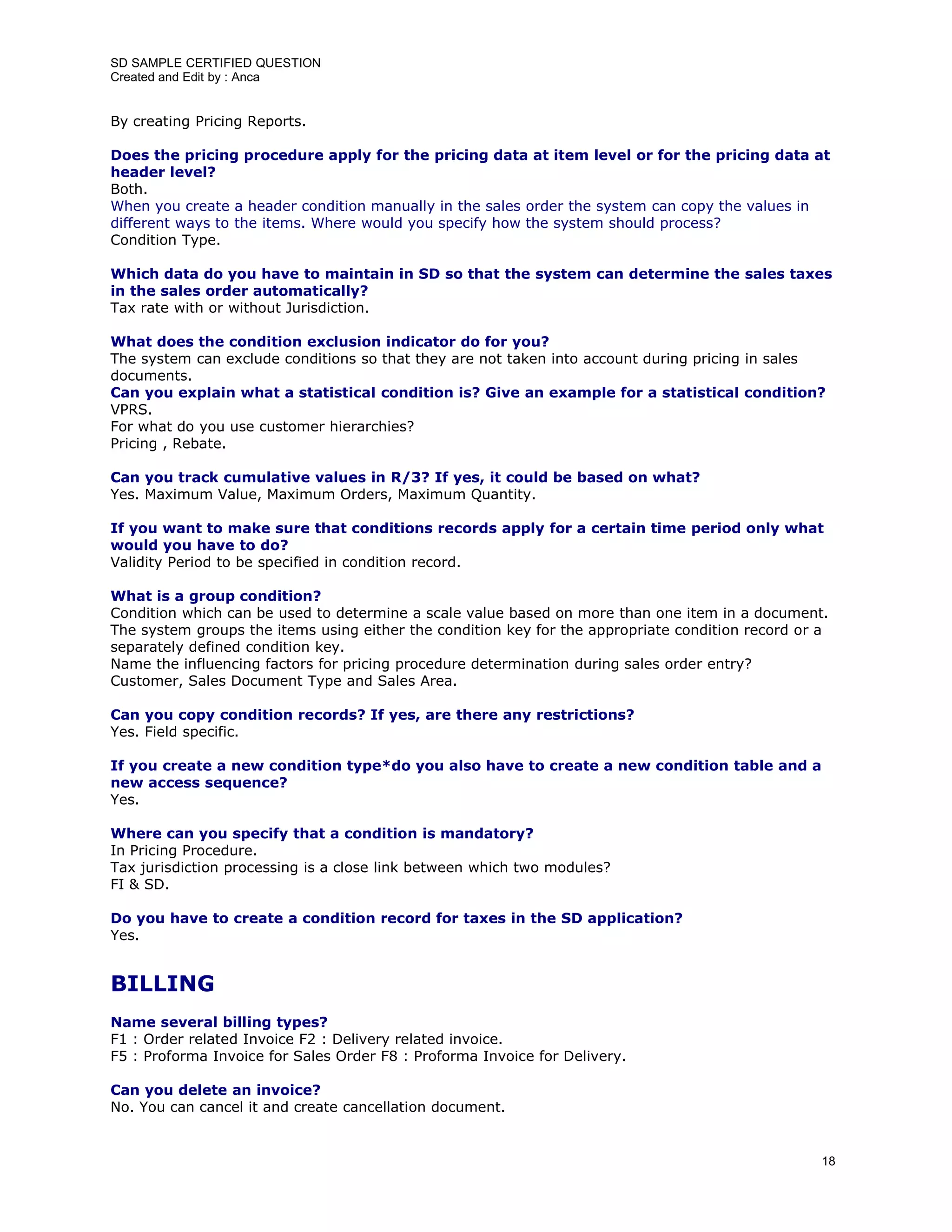 Sap Sd Sample Questions | PDF