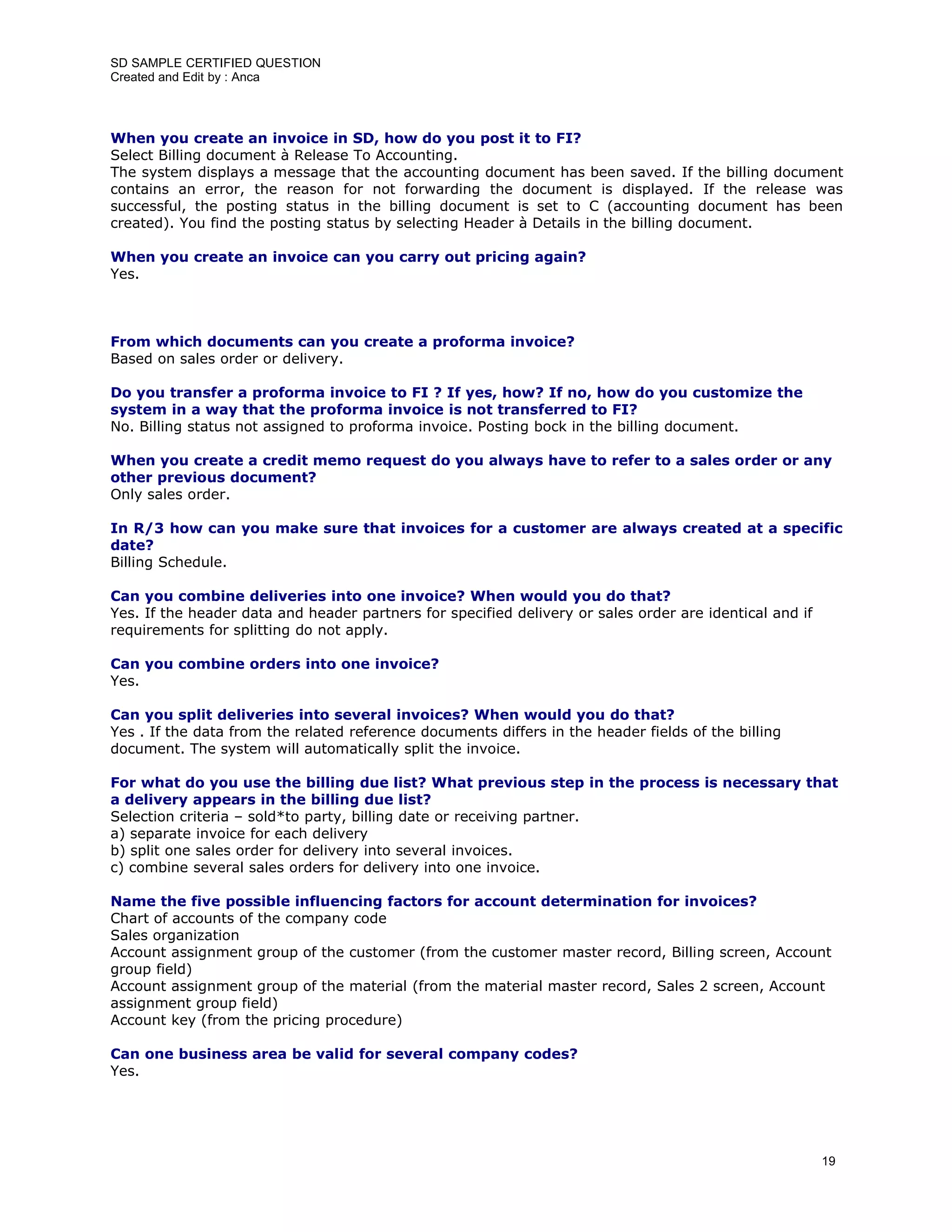 Sap Sd Sample Questions | PDF