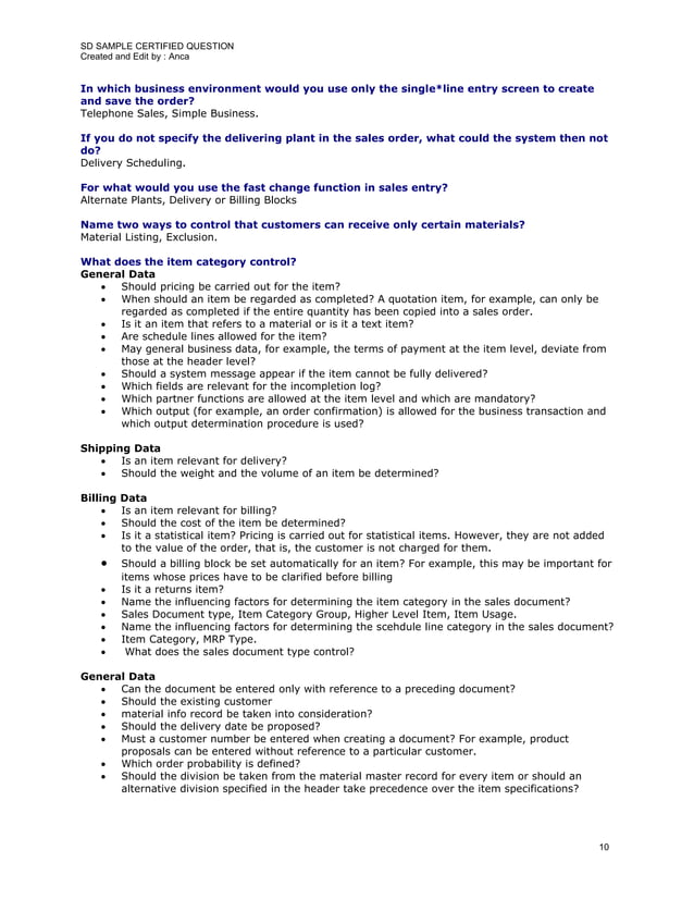 Sap Sd Sample Questions | PDF